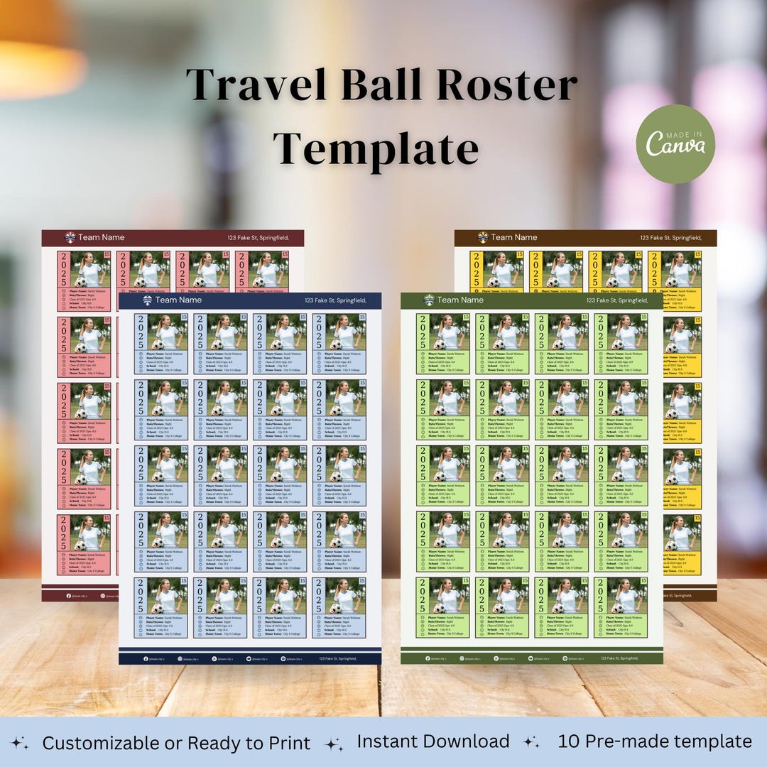 Travel Ball Roster Template: Customizable Athlete Profiles (canva PDF ...
