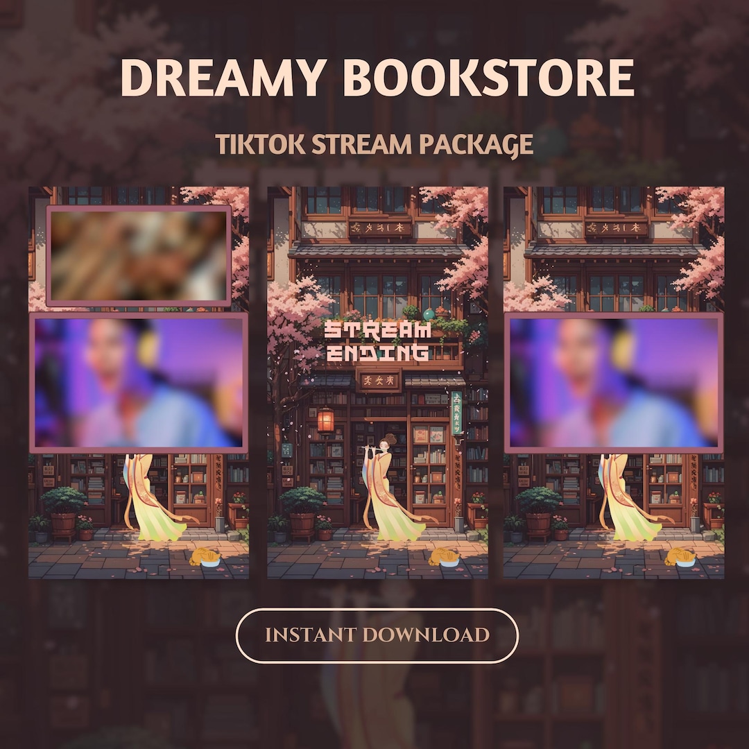 Dreamy Bookstore Animated Tiktok Live Overlays,pastel Sakura Cozy Book ...