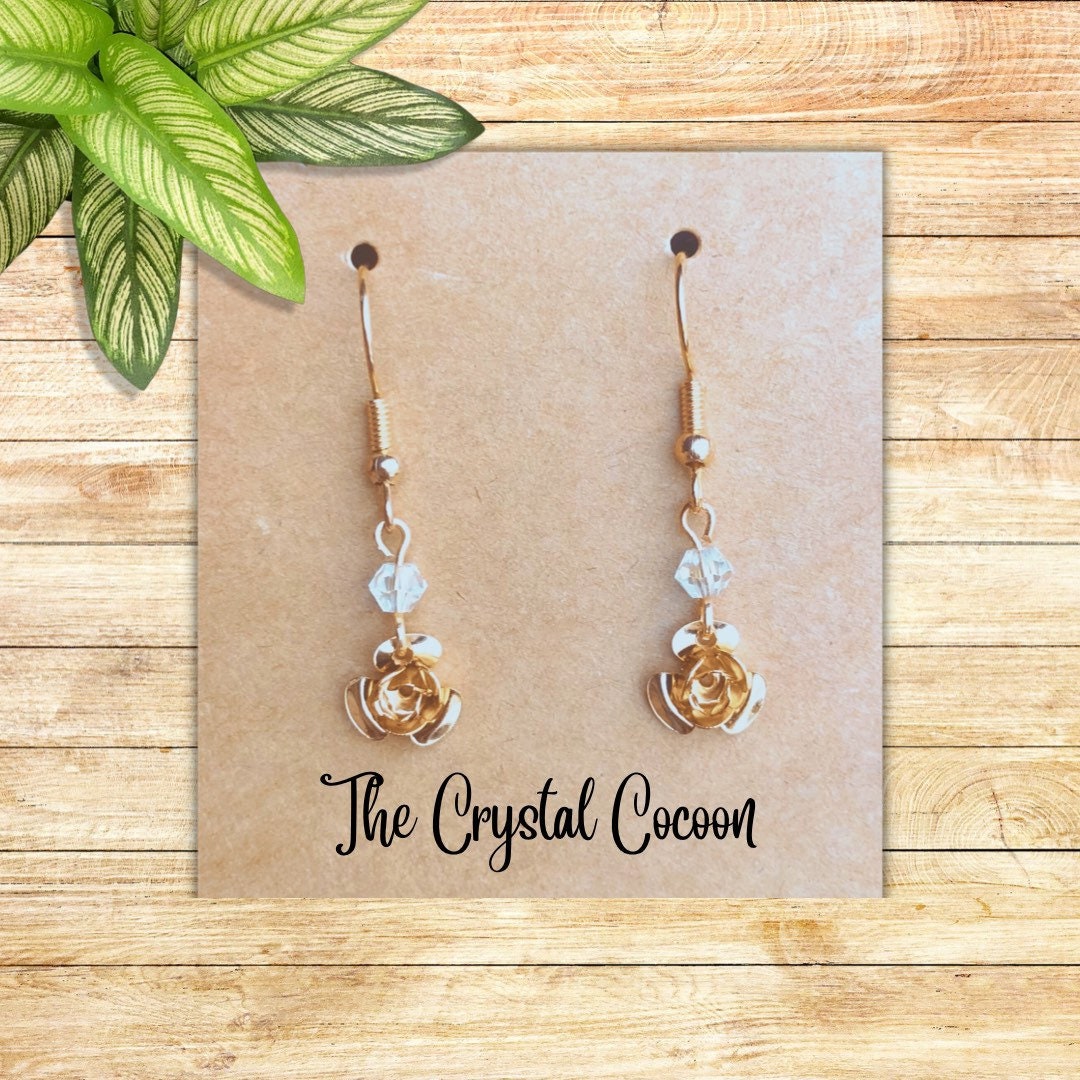 Gold Crystal Rose Dangle and Drop Earrings for Her. Gold Rose - Etsy