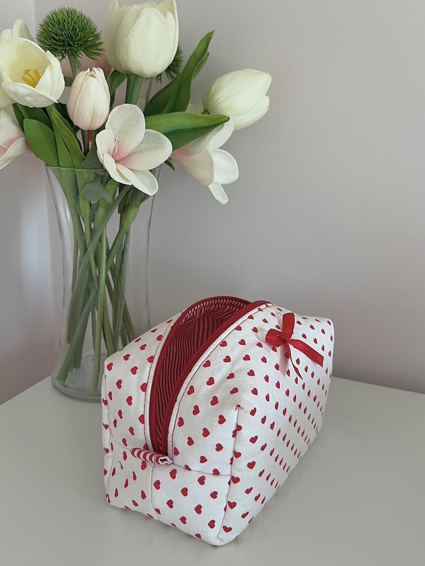 Red Heart Makeup Bag Handmade Pouch Coquette Makeup Pouch Cosmetic ...