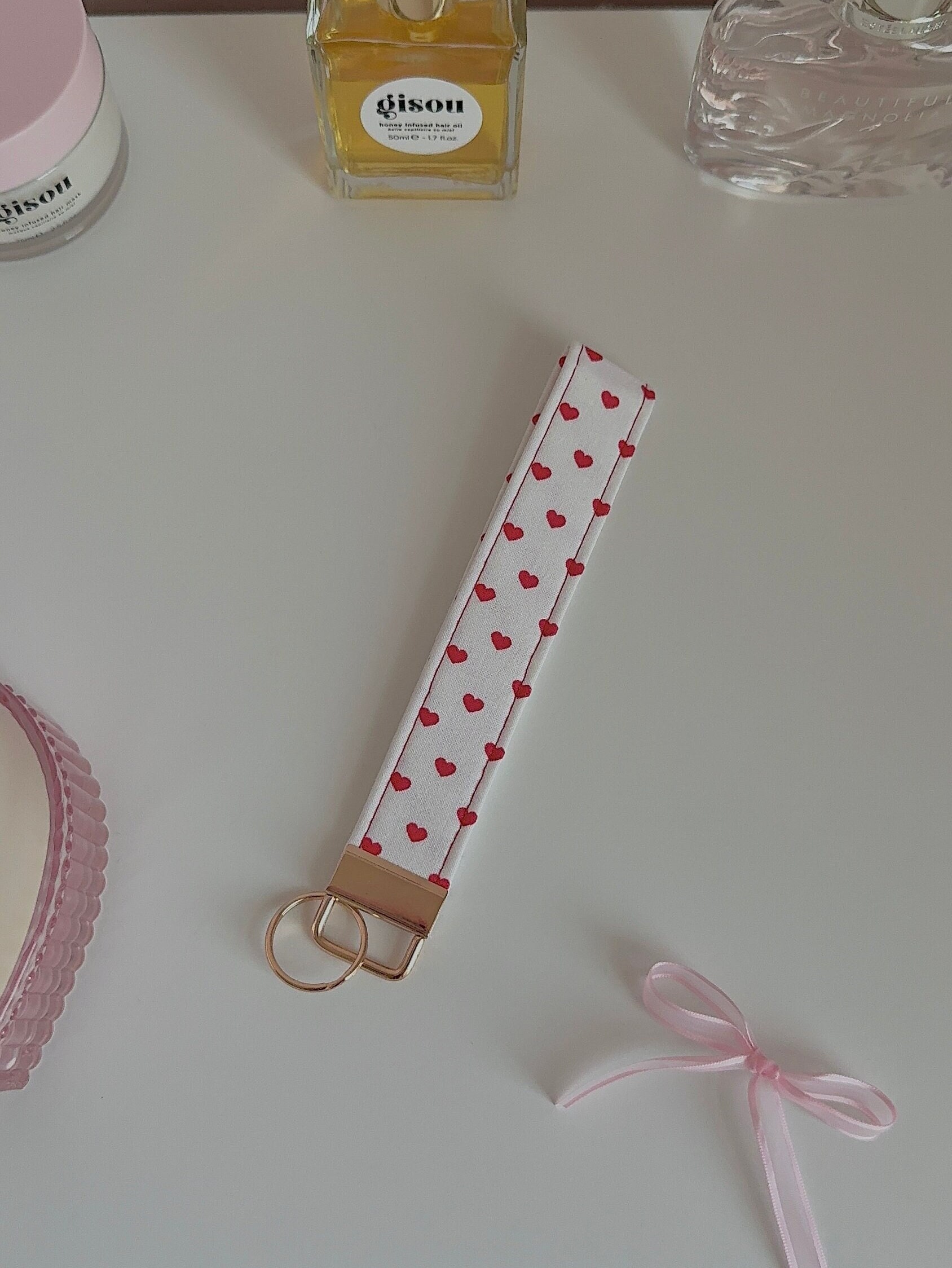 Red Heart Keychain Handmade Keychain Handmade Wristlet Coquette ...