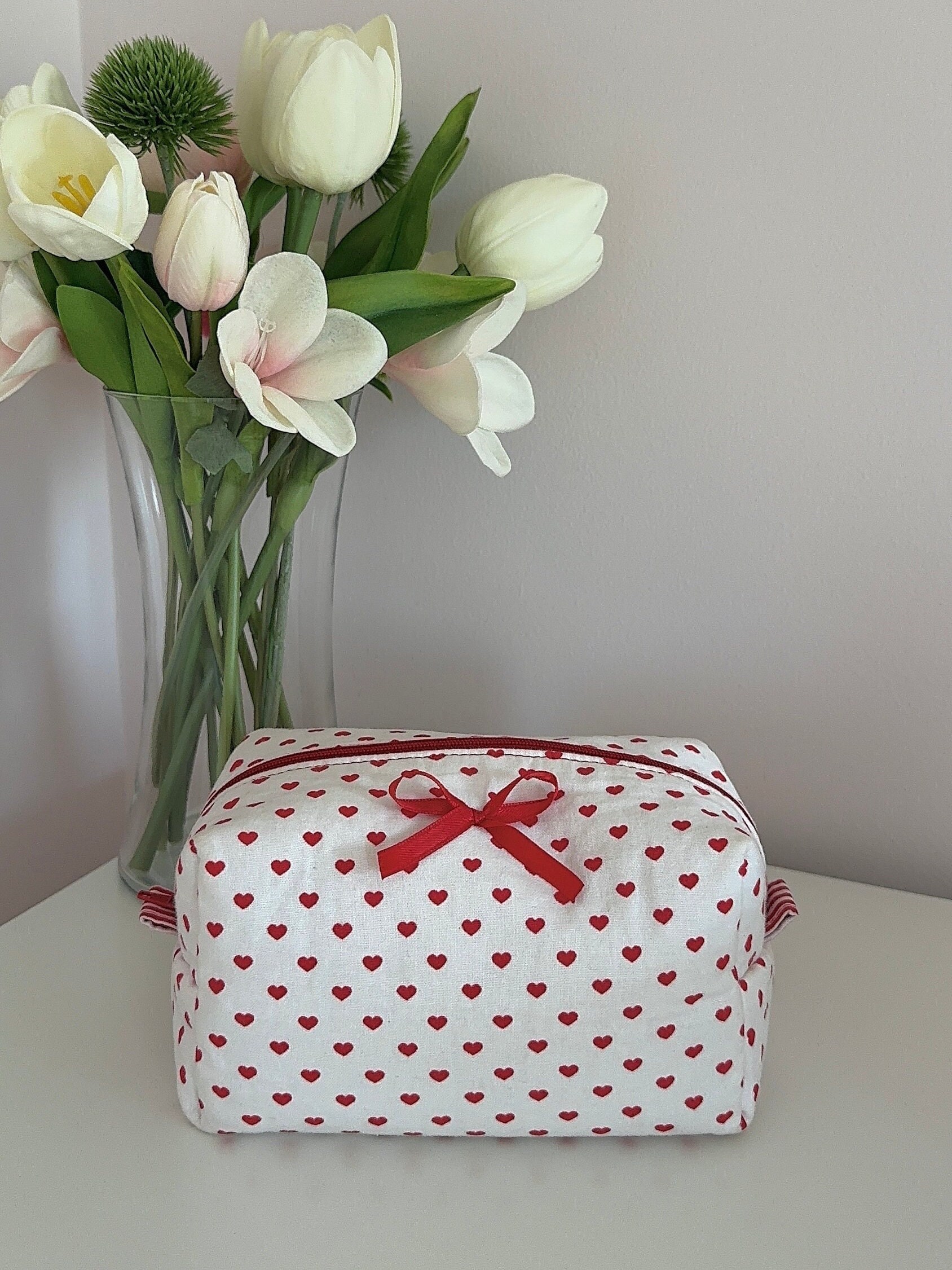 Red Heart Makeup Bag Handmade Pouch Coquette Makeup Pouch Cosmetic ...