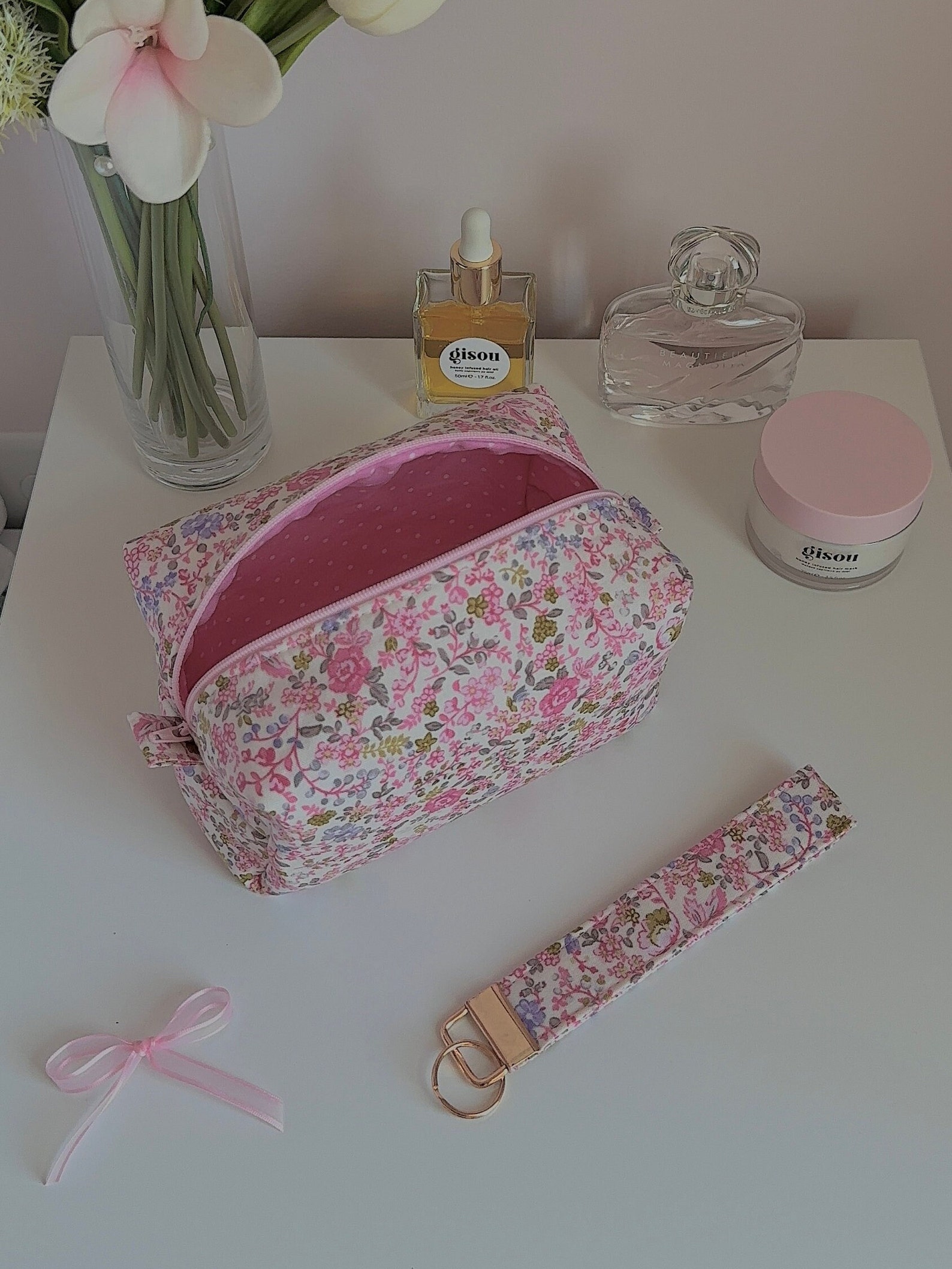 Floral Wristlet Keychain: Handmade Cotton Key Fob - Coquette Style - Etsy
