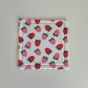 Strawberry Coaster - Red Gingham Coaster - Reversible Coaster - Handmade Coaster - Coaster ...