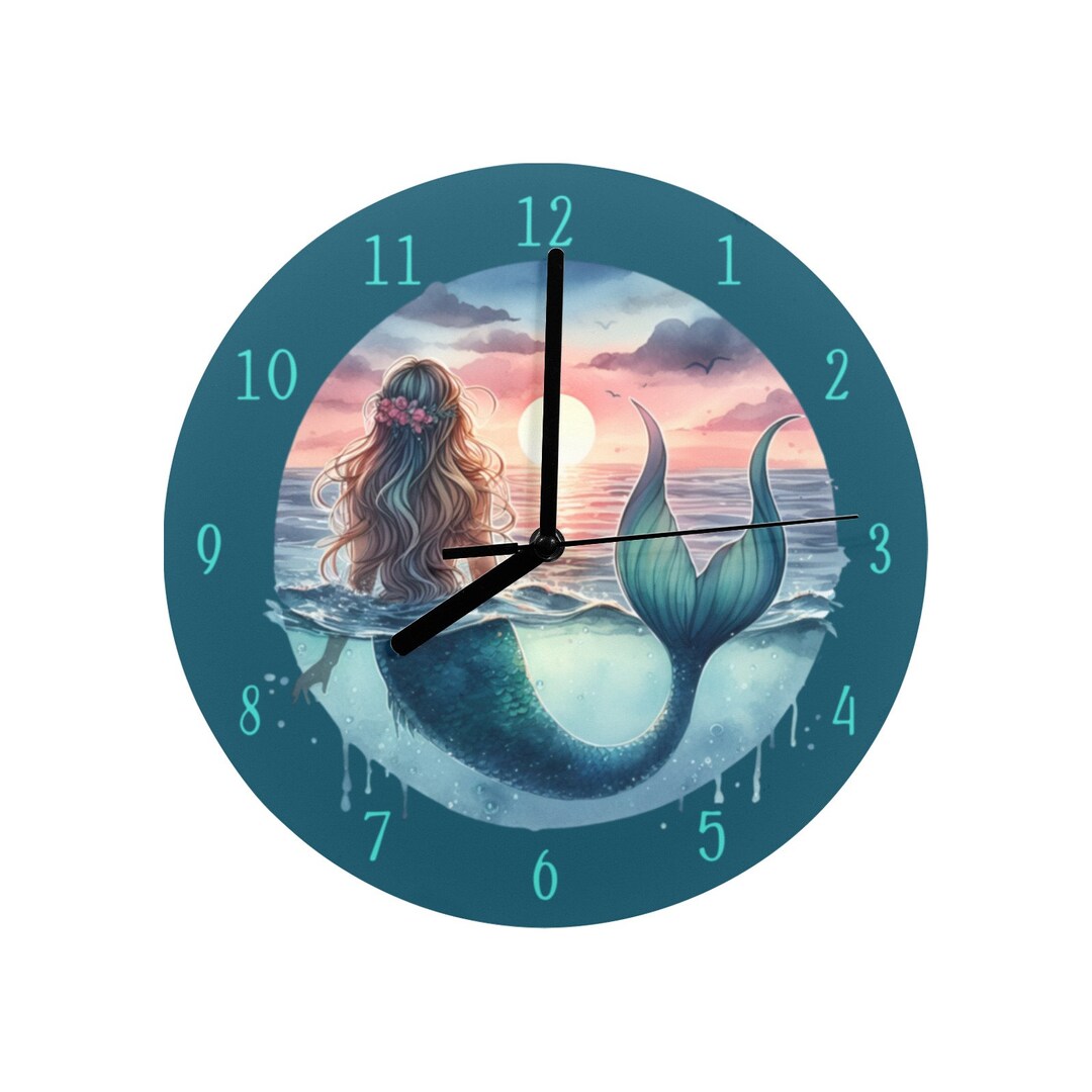 Mermaid Sunset Wall Clock - Beach Decor - Mermaid Clock - Etsy