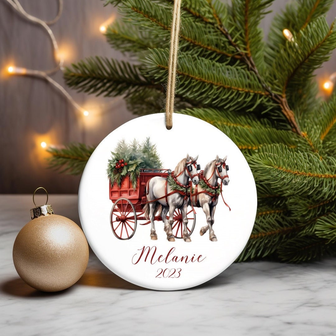 Personalized Ceramic Christmas Ornament Horse and Buggy Ornament Name ...