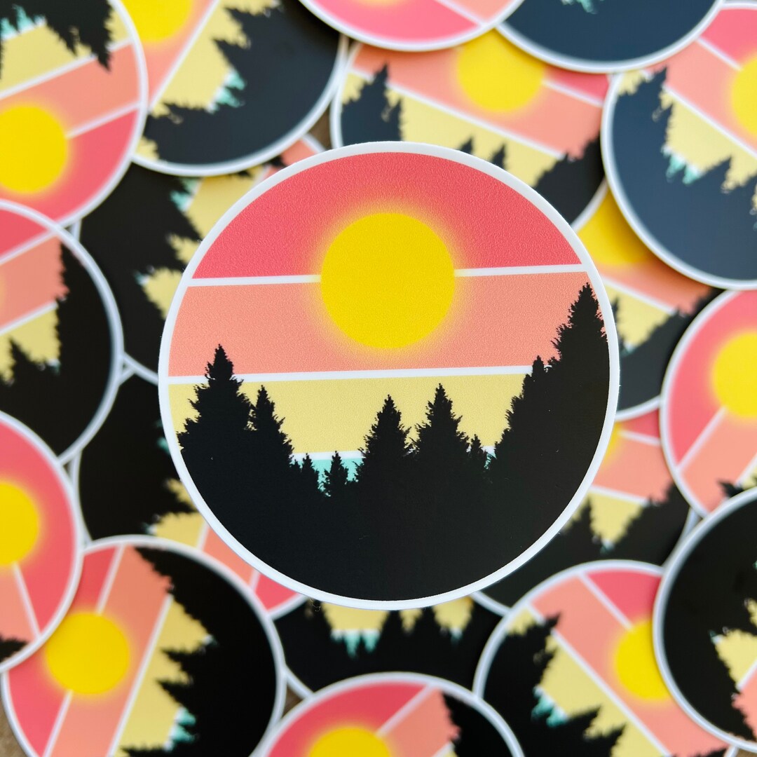 Sunset Forest Sticker. Sunset Sticker. Forest Sticker. Colorful Sticker ...