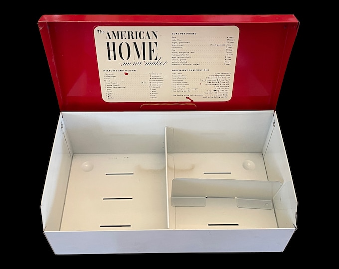 Vintage 1950s American Home Menu Maker Tin Metal Recipe Box, Red ...