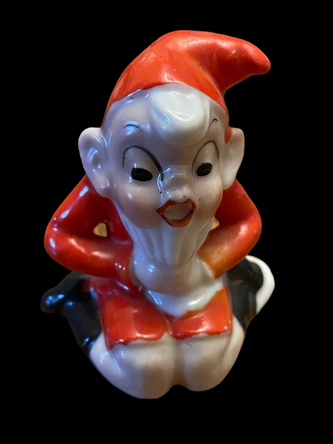 Vintage Ceramic Pixie Elf Figurine Kneeling With Long Beard, Japan ...
