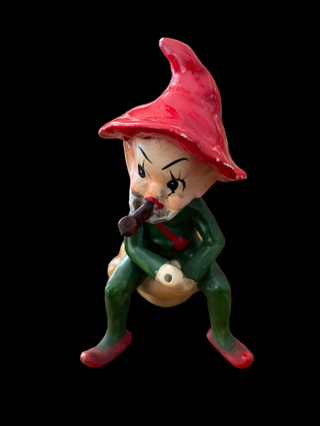 Vintage Ceramic Hillbilly Elf Pixie Sitting on Mushroom Christmas ...