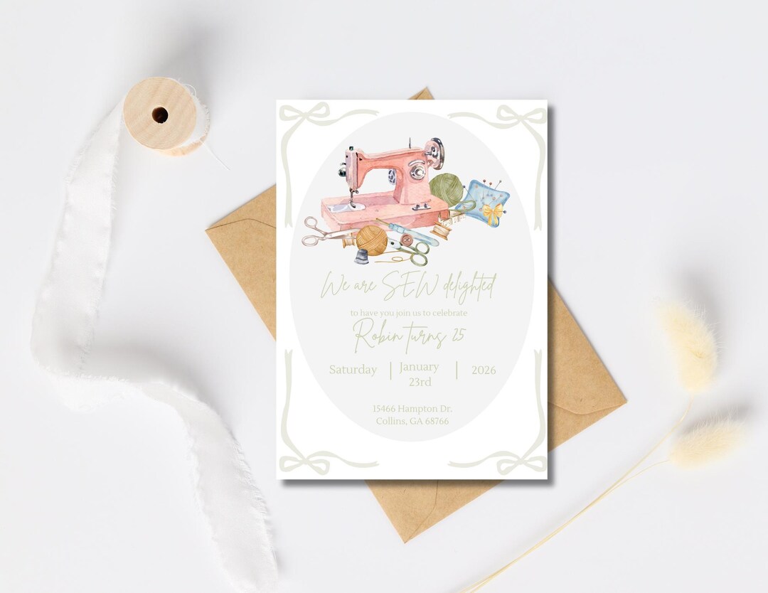 Sew Delighted Birthday Invitation - Etsy