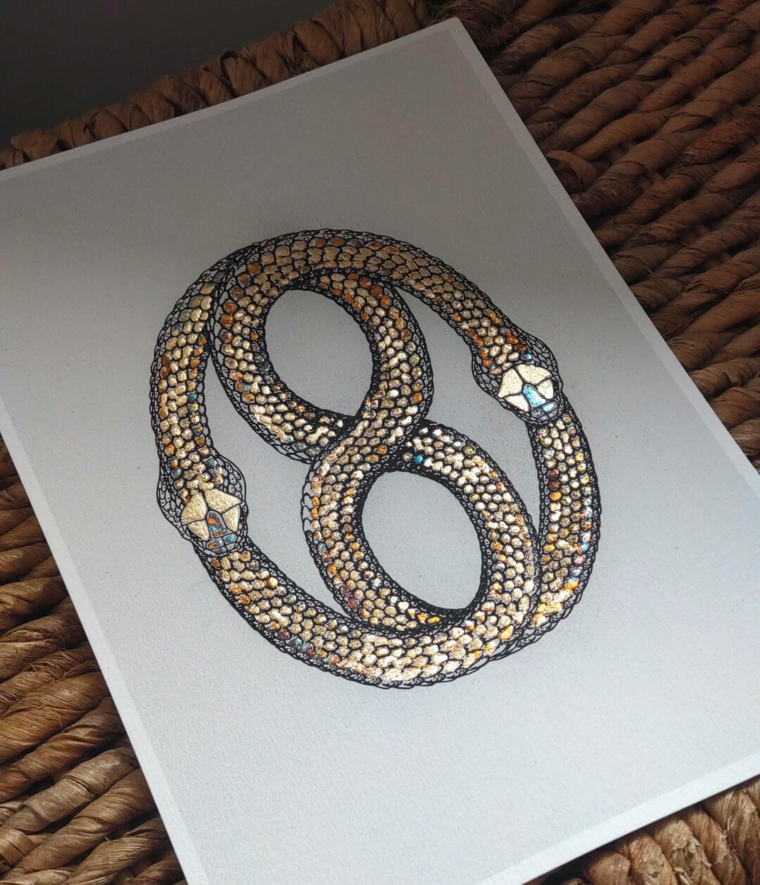 Ouroboros Gilded Snake Art Print, A5, Unframed. // Mystical Wall Art ...