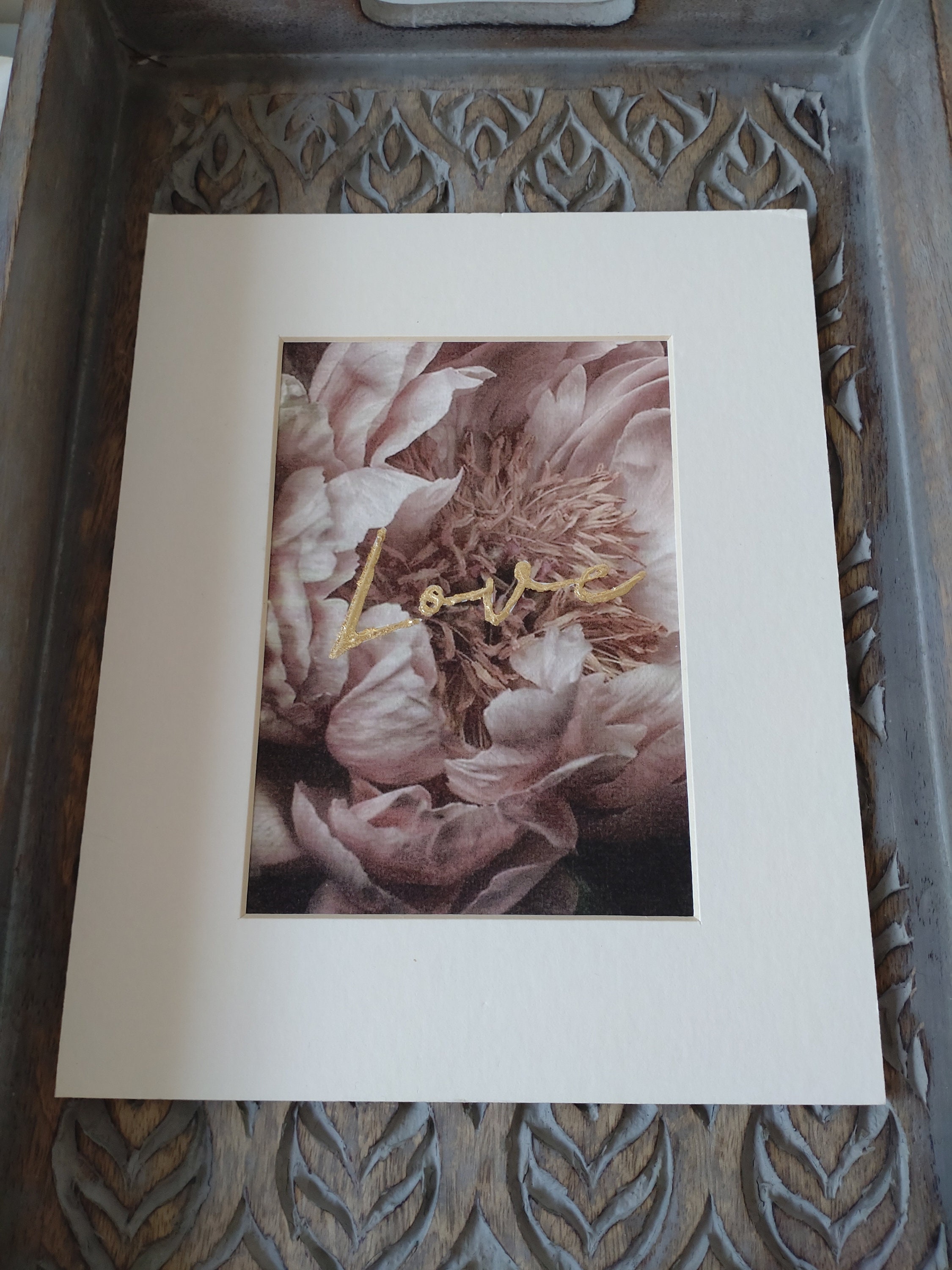 Peony Embossed 'love' Art Print, A5, UNFRAMED. // Valentine's Gift ...