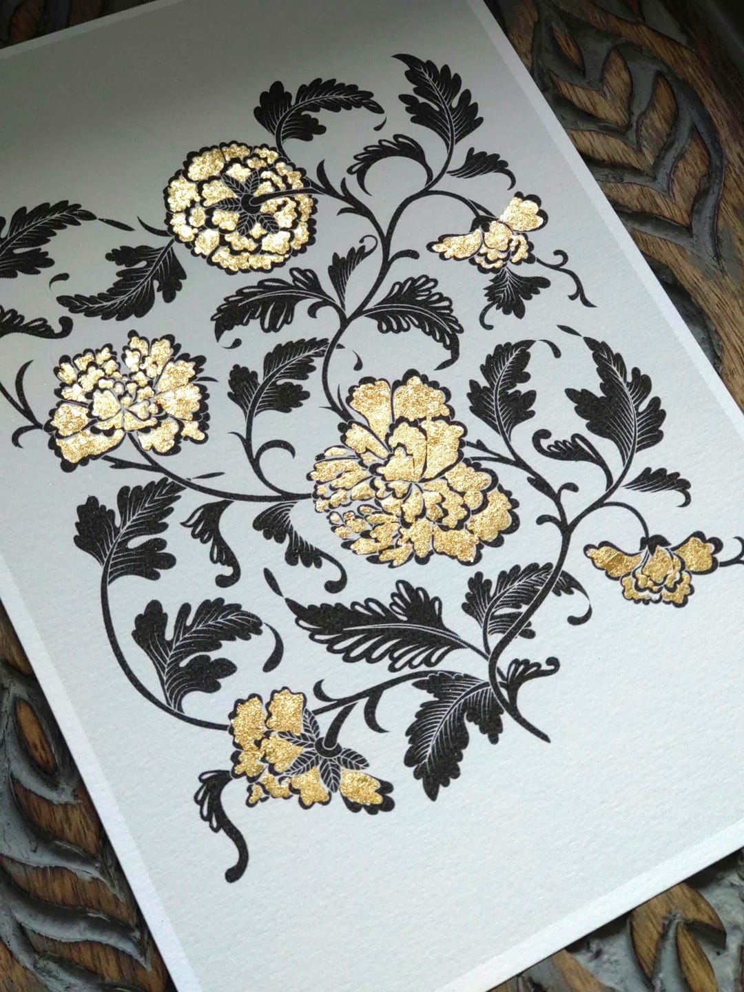 Aurum Oriental Chrysanthemum Flower Pattern Art Print, A5, UNFRAMED ...