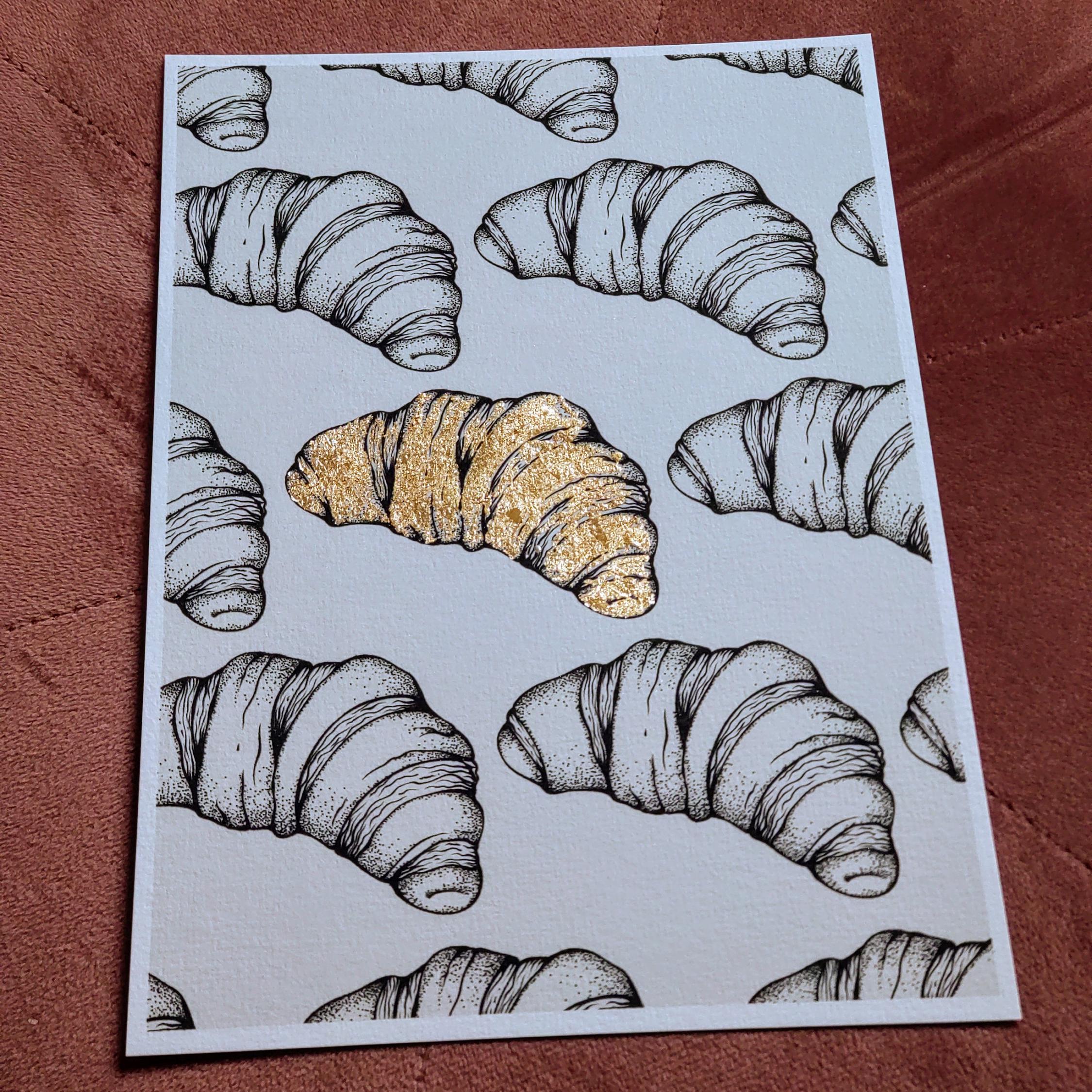 Vintage Illustration Gilded Croissant Art Print, A5, UNFRAMED ...