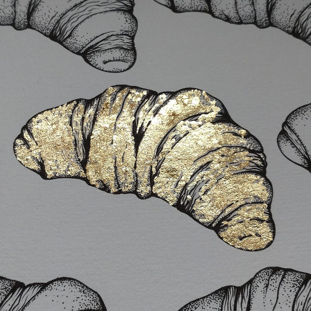 Vintage Illustration Gilded Croissant Art Print, A5, UNFRAMED ...
