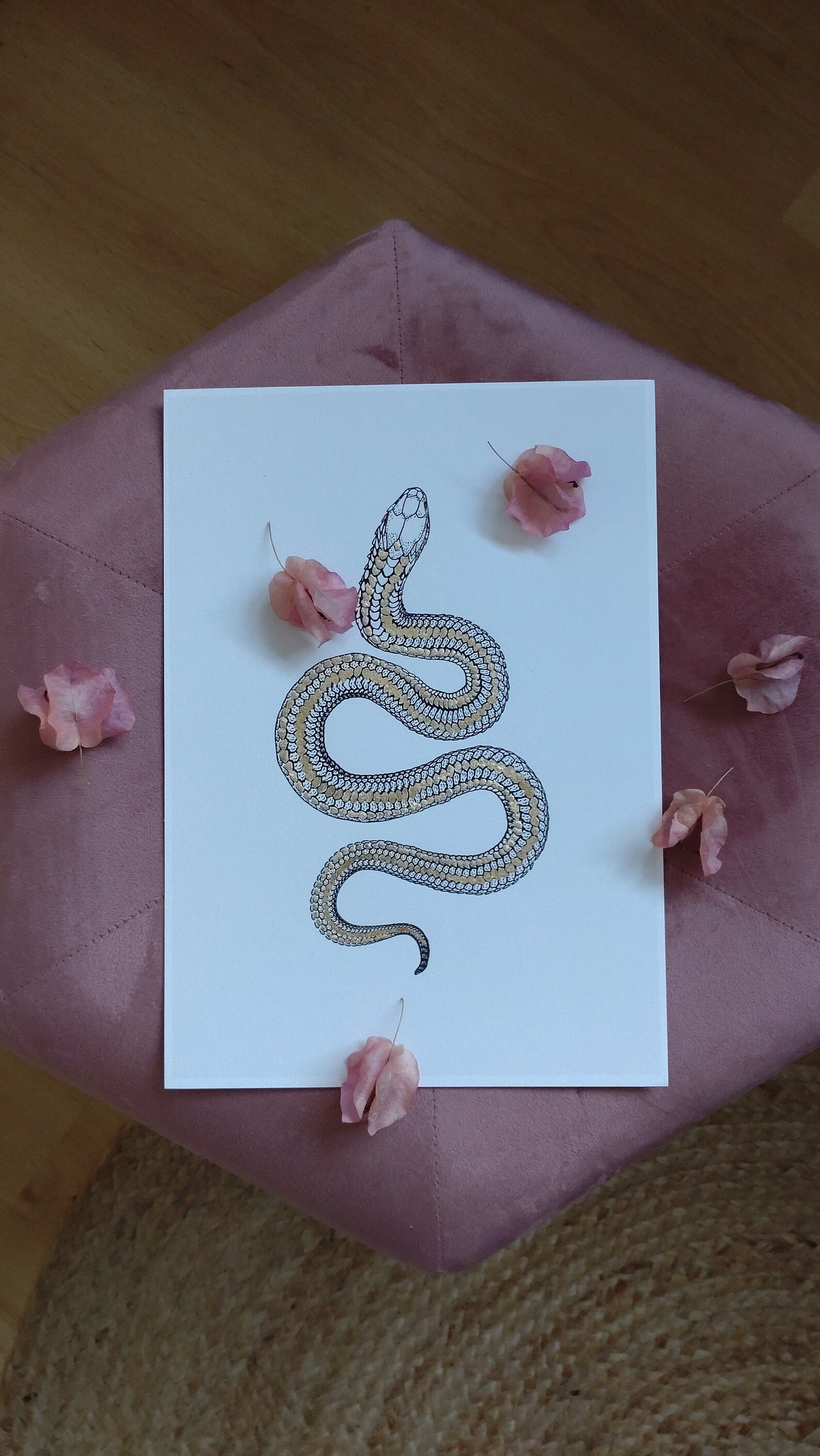 A4 Animalia Black and Gold Snake Art Print UNFRAMED. // - Etsy