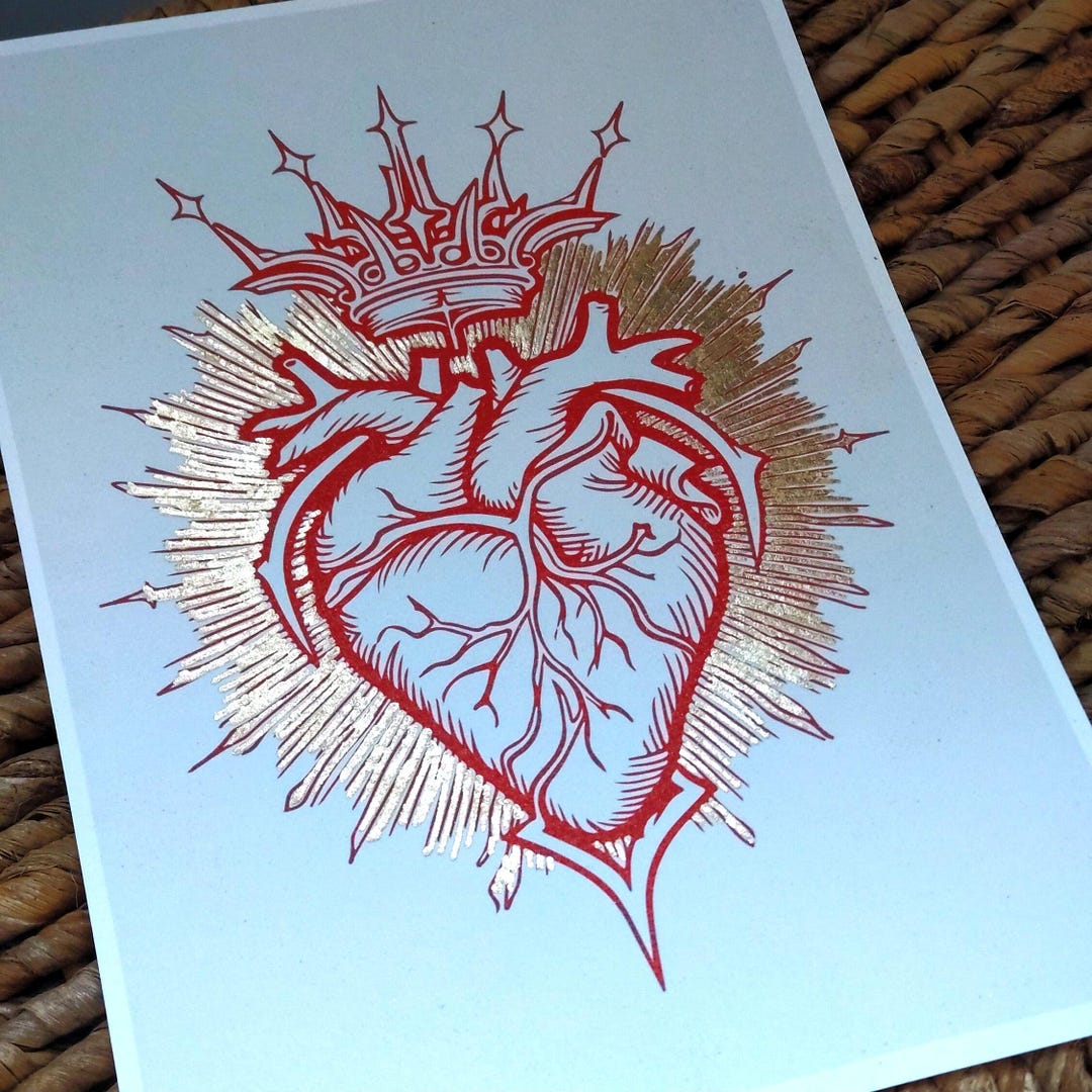 Ex Voto Sacred Heart Gilded Art Print, A5, UNFRAMED. // Valentine's ...