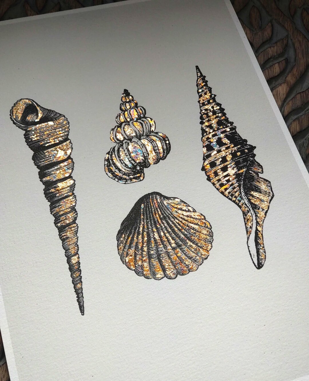 Copper Gilded Sea Shells Art Print, A5, UNFRAMED. // Beachy Decor Wall ...