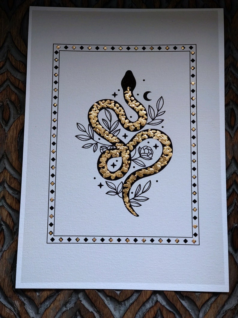 Gold Gilded Boho Celestial Snake Art Print, A5, UNFRAMED. - Etsy