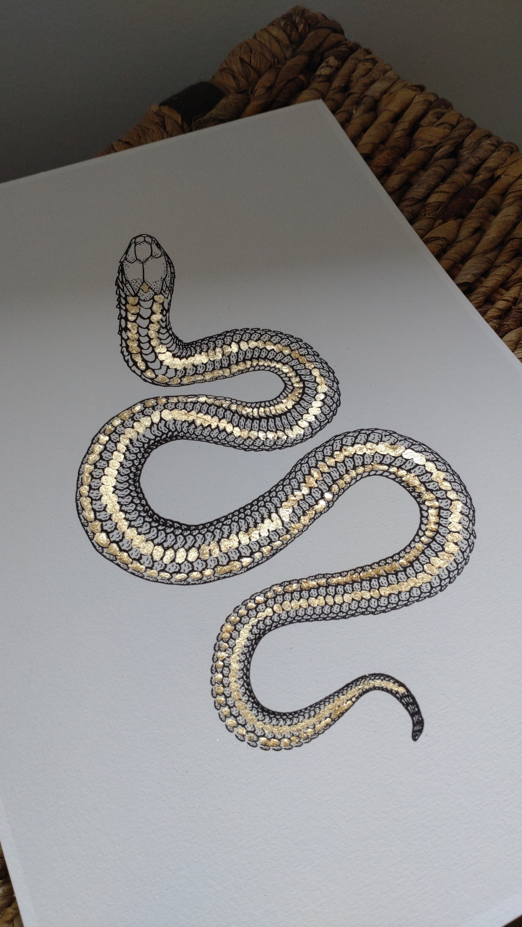 A4 Animalia Black and Gold Snake Art Print UNFRAMED. // - Etsy