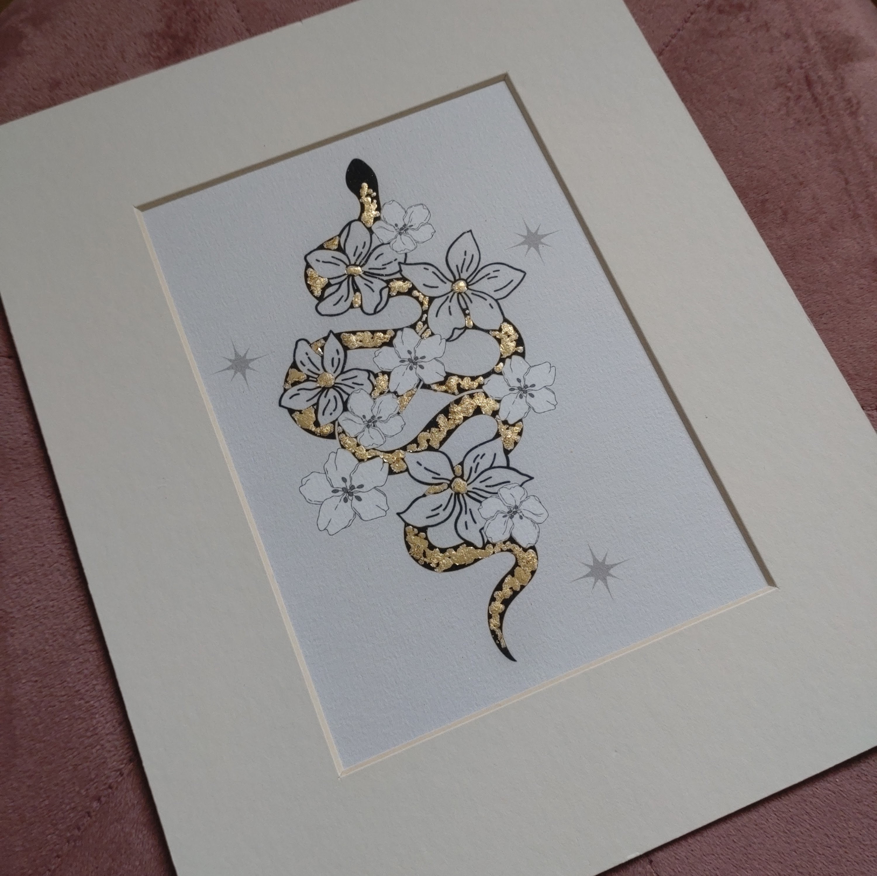 Flora and Fauna Monochrome and All Gold Snake Art Print A5 - Etsy