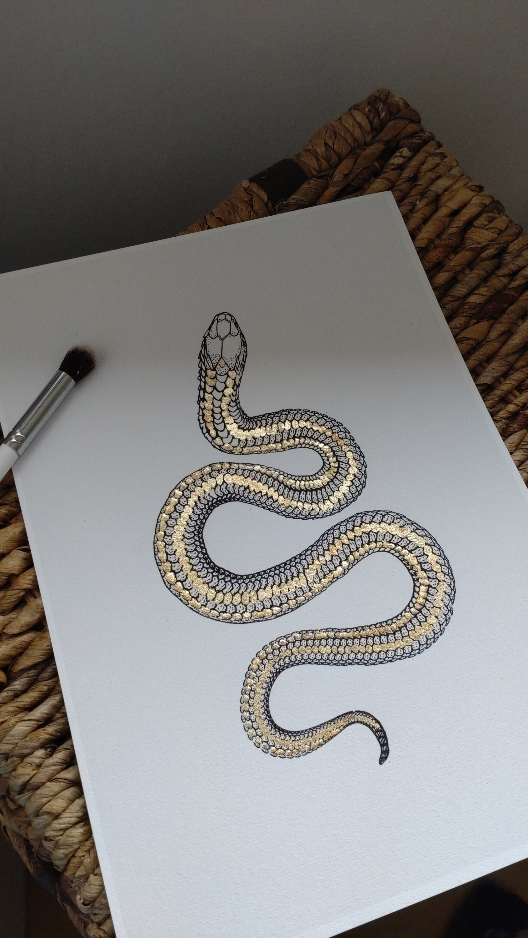 A4 Animalia Black and Gold Snake Art Print UNFRAMED. // - Etsy