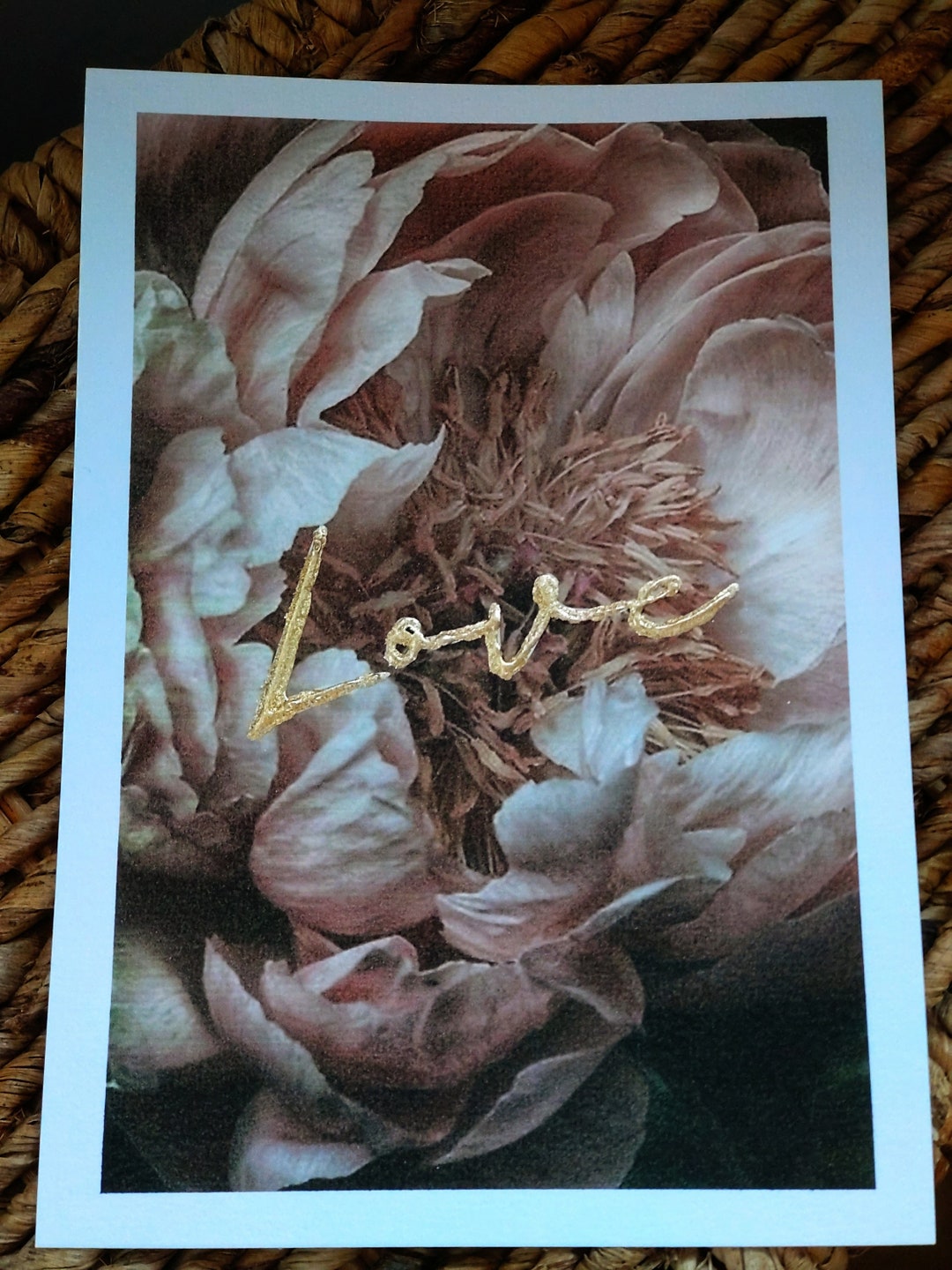 Peony Embossed 'love' Art Print, A5, UNFRAMED. // Valentine's Gift ...