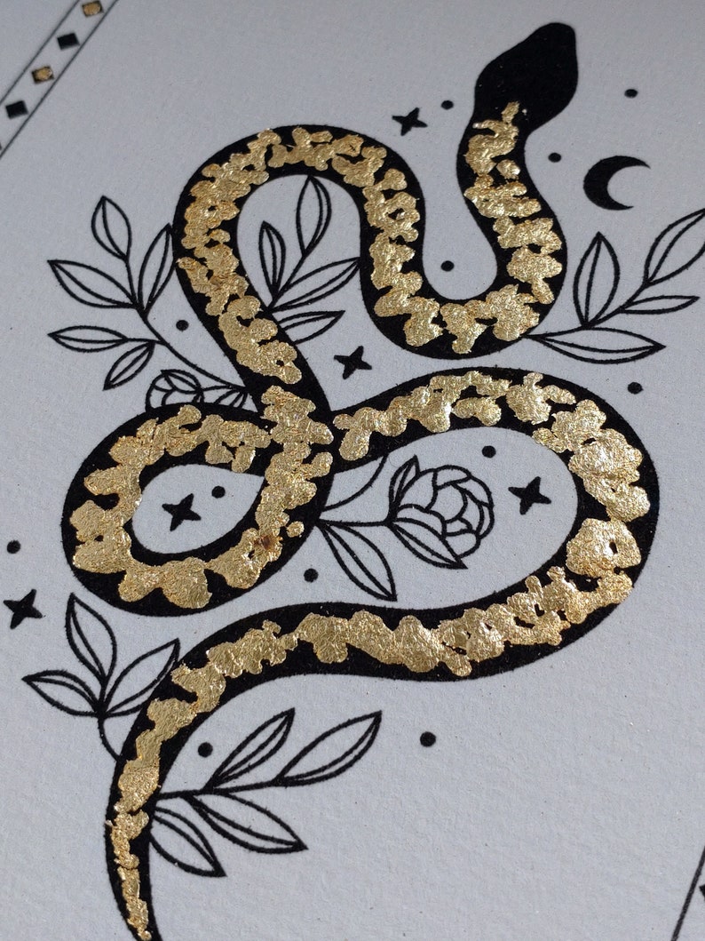 Gold Gilded Boho Celestial Snake Art Print, A5, UNFRAMED. - Etsy
