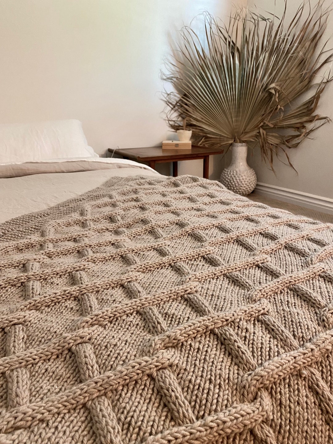 Bree Lattice Knit Blanket, Merino Wool Blanket, Lattice Knit Throw - Etsy