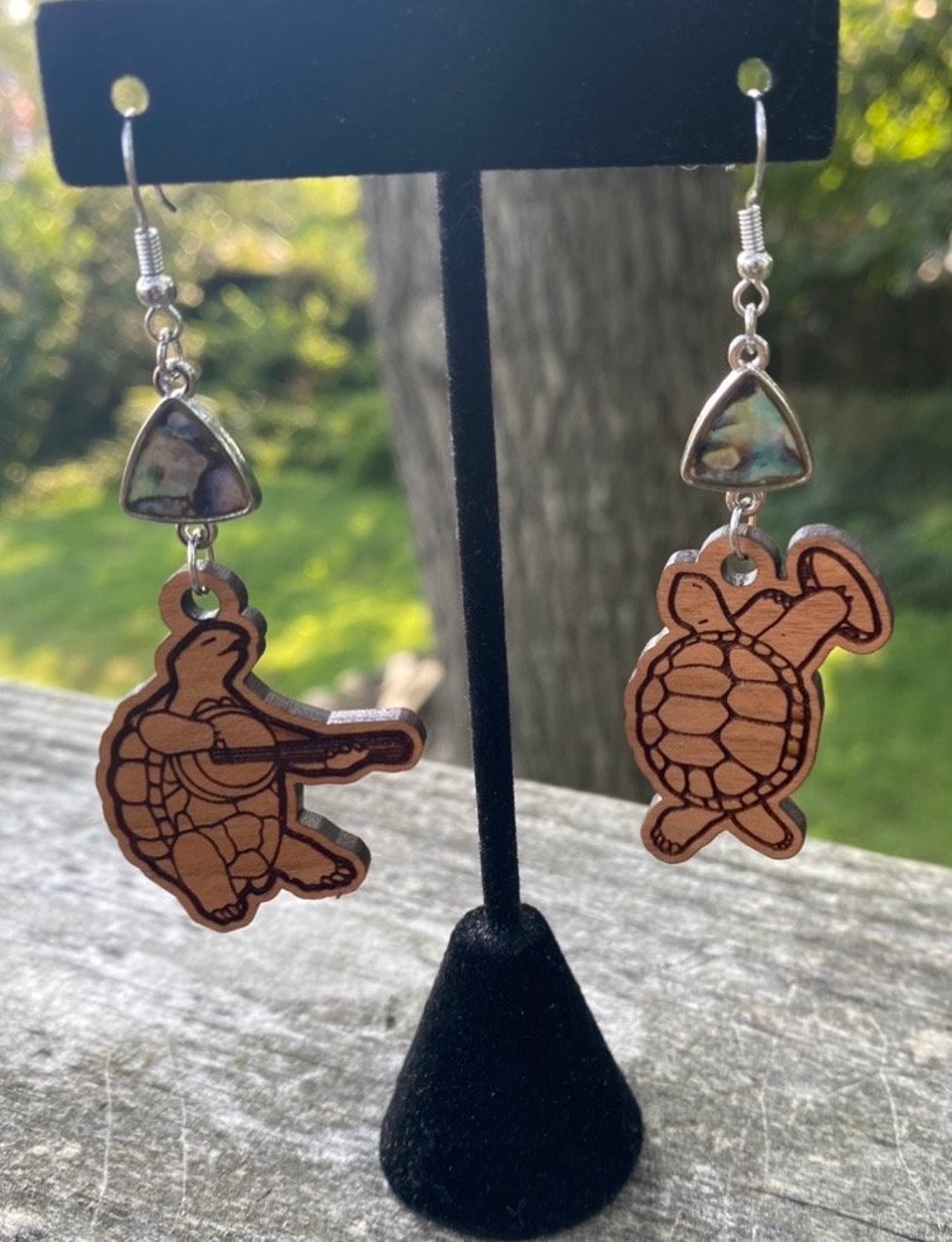 Terrapin Station Turtles Earrings Wood and Abalone - Etsy