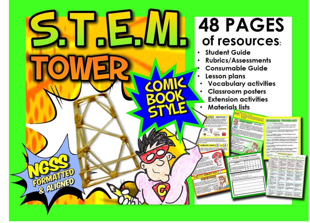 STEM Tower for Grades 3/4 Comic Book Style: Elementary Activity Math ...