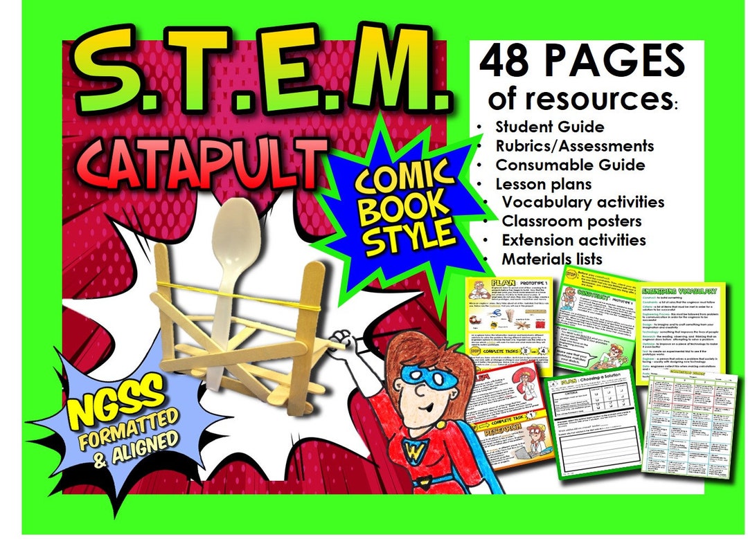 STEM Catapult for Gr 4/5 Comic Book Style: Elementary Activity Math ...