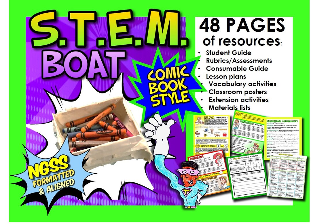 STEM Boat for Gr 3/4 Comic Book Style: Elementary Activity Math Science ...