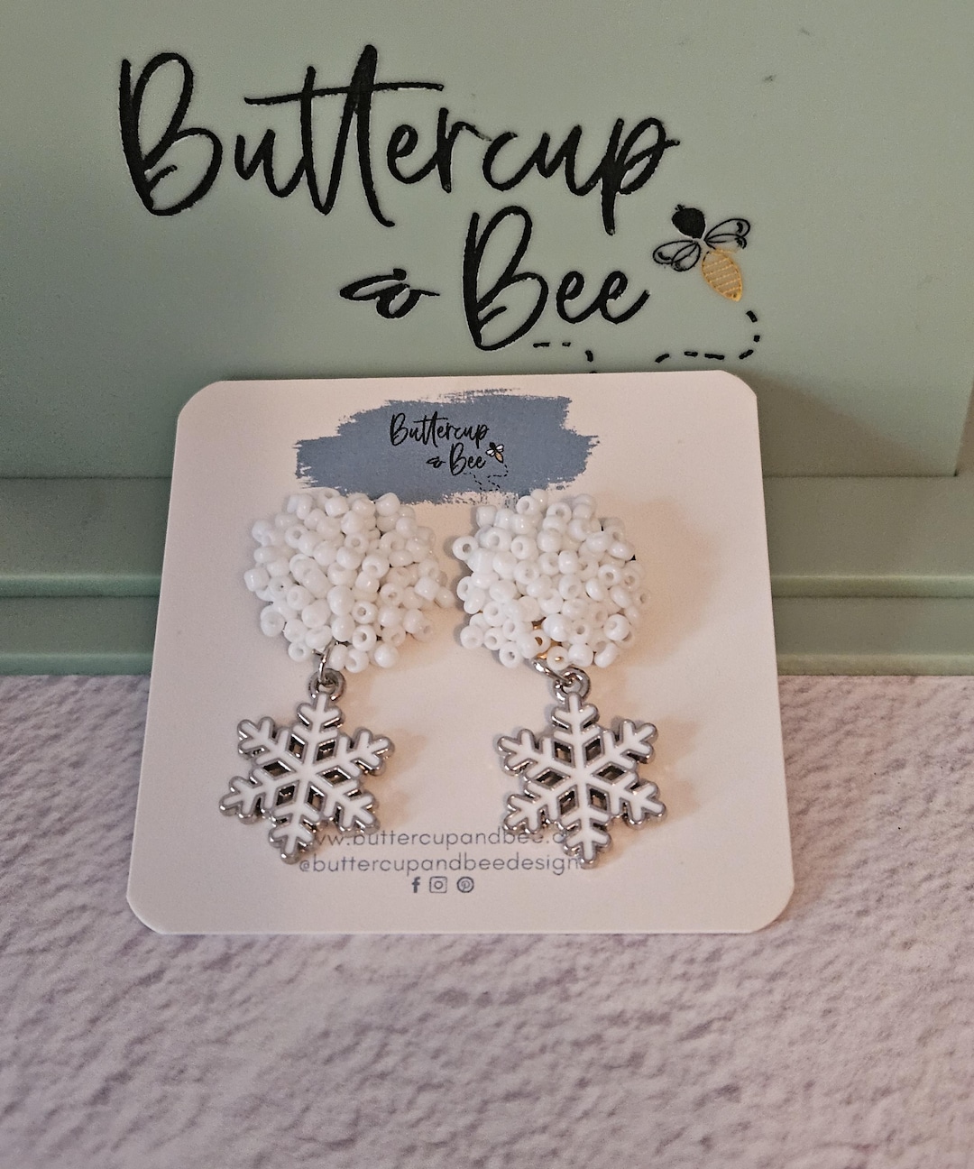 Snowflake Christmas | White Seed Bead Stud Earrings | Handmade Winter ...