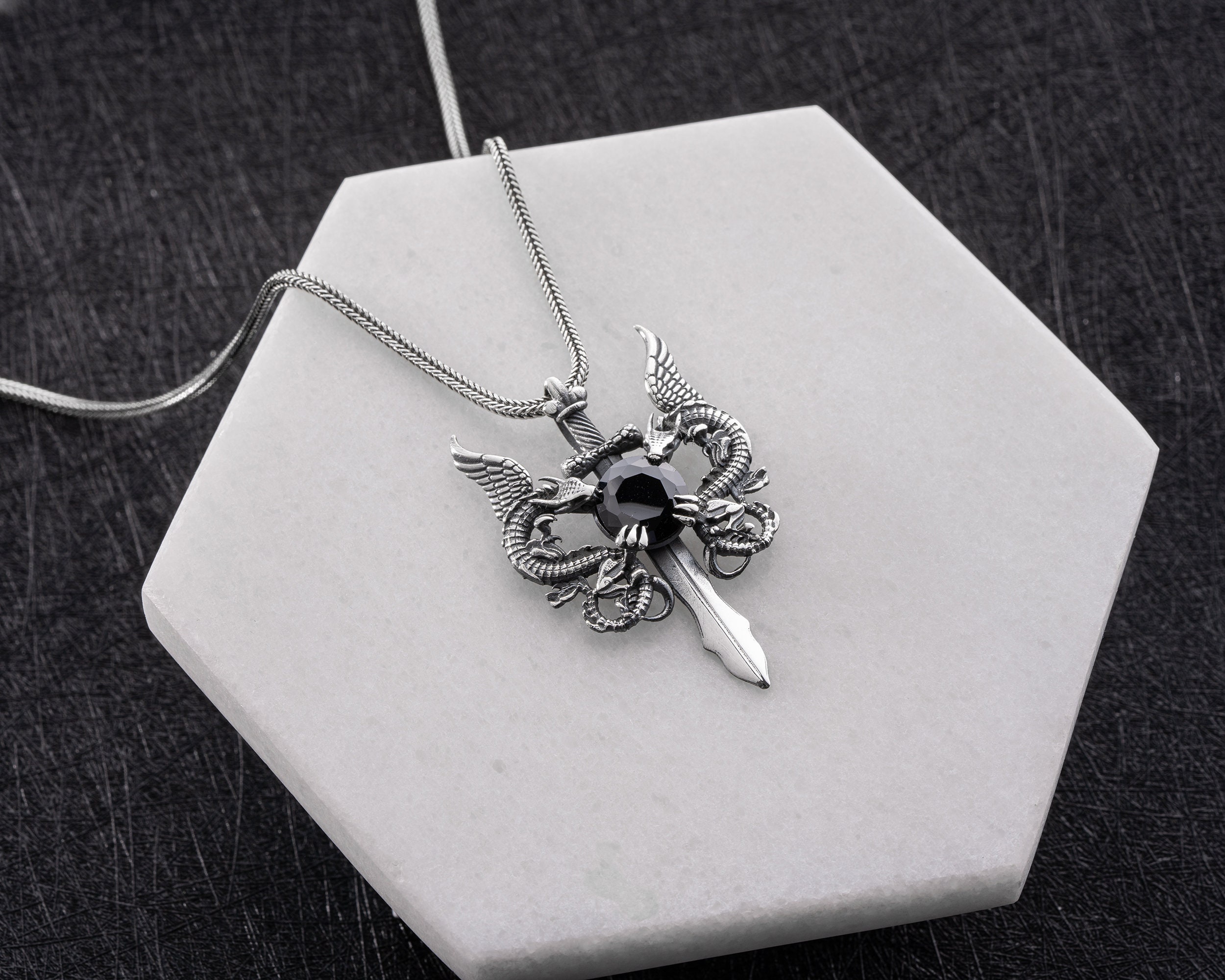 Sterling Silver Dragon Sword Necklace: Gothic Warrior Pendant - Etsy