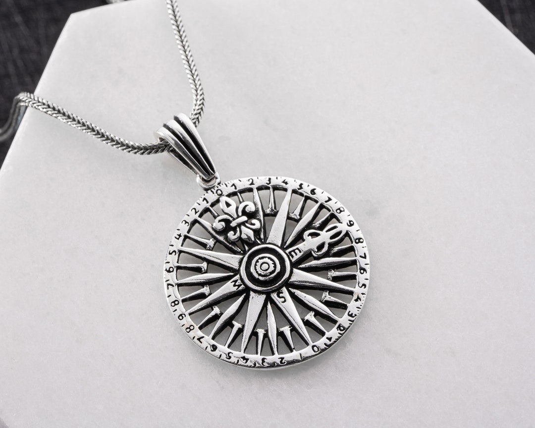 Silver Nordic Compass Necklace, Viking Compass Necklace, Sterling ...