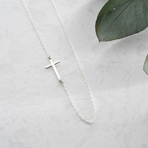 14K Solid Gold Cross Necklace White Gold Sideway Cross Small Cross Necklace Dainty Minimalist ...