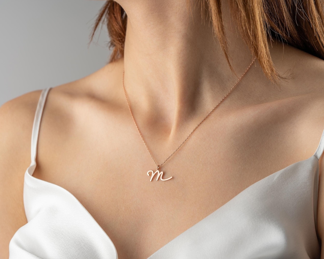 Dainty Letter Necklace Sterling Silver Alphabet Pendant Tiny Letter ...