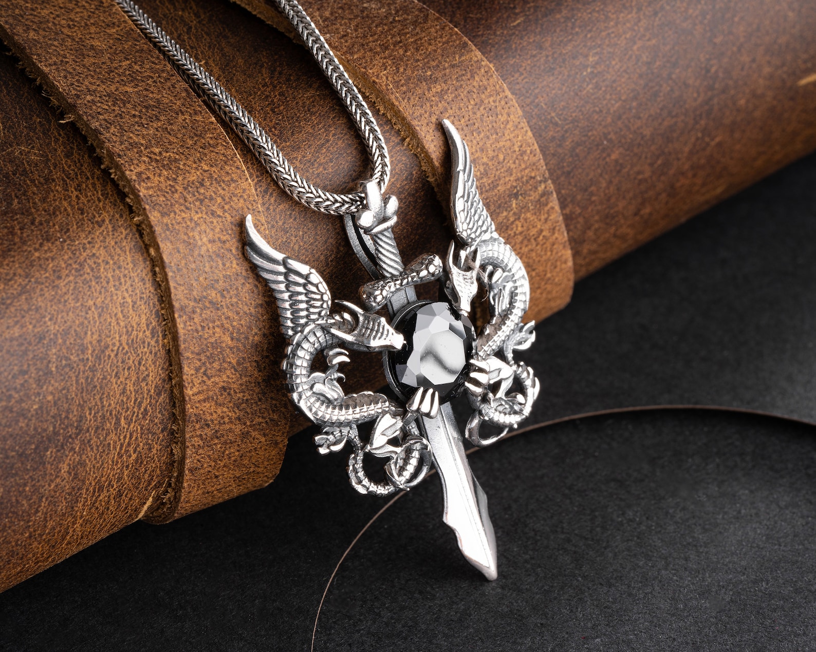Sterling Silver Dragon Sword Necklace: Gothic Warrior Pendant - Etsy