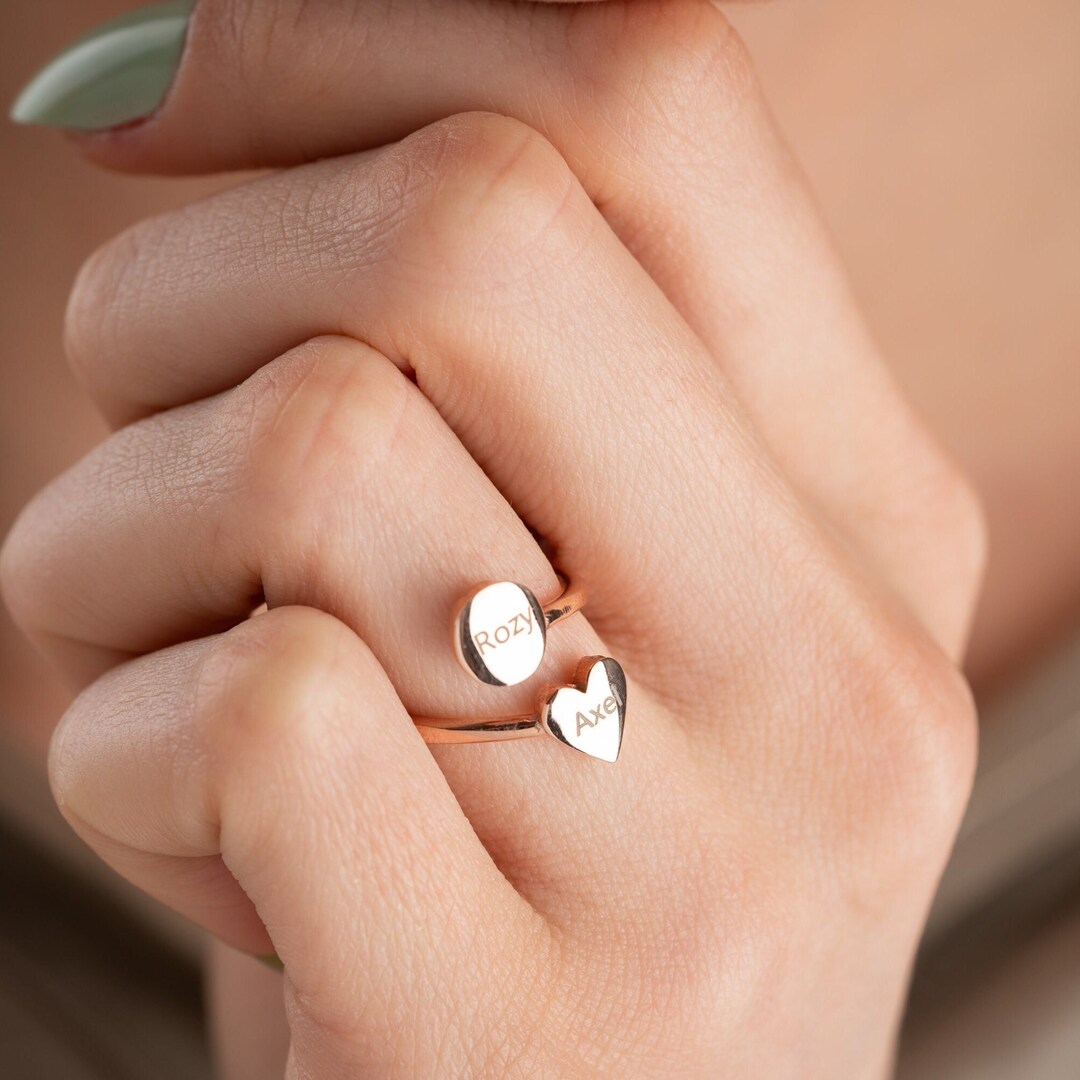 Adjustable Double Name Ring Personalized Name Ring Gold Initial Ring ...