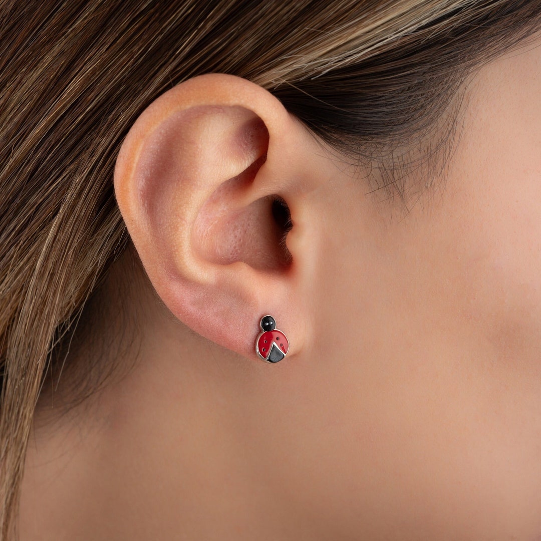 Sterling Silver Ladybug Stud Earrings Ladybug Lover Jewelry - Etsy
