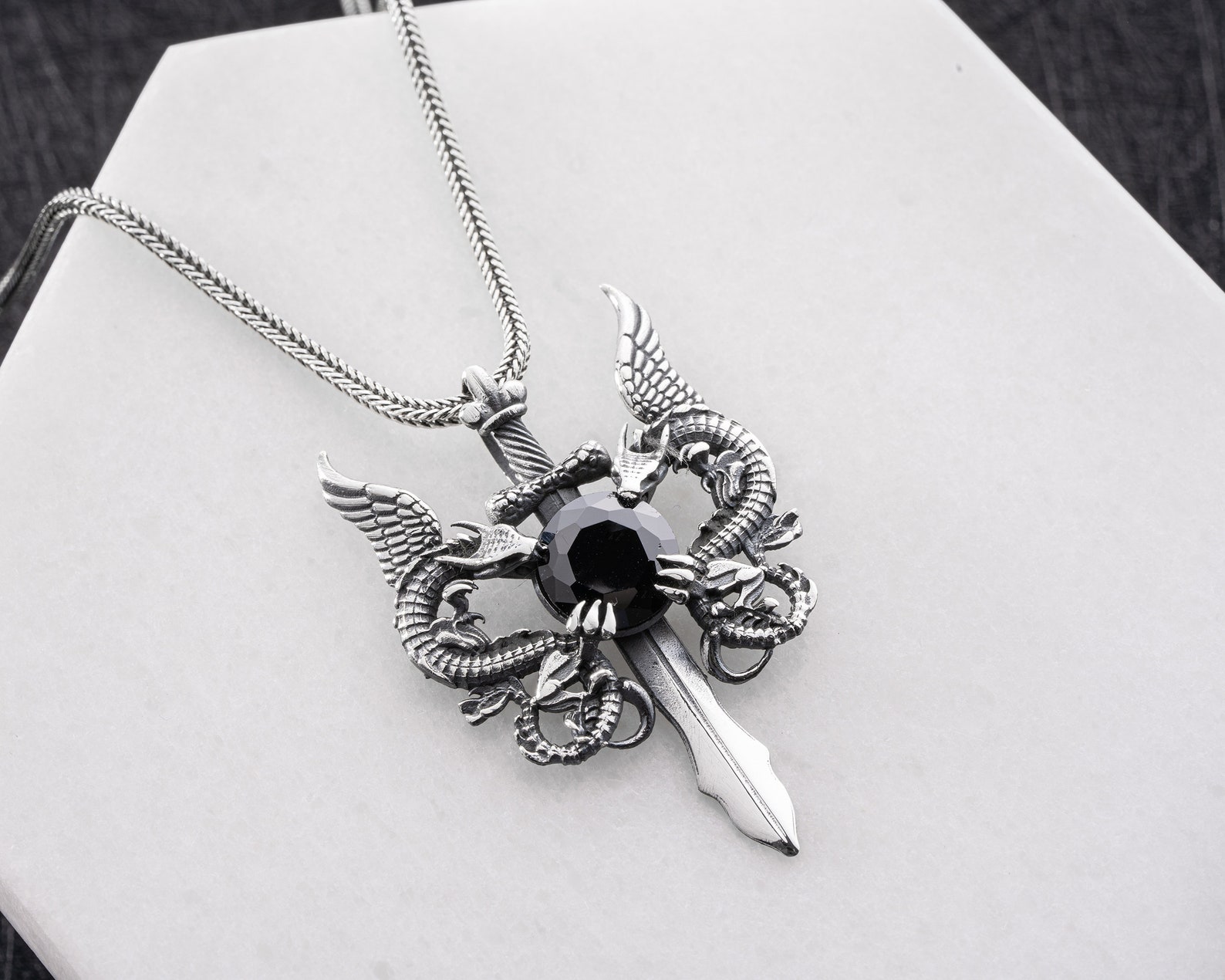 Sterling Silver Dragon Sword Necklace: Gothic Warrior Pendant - Etsy