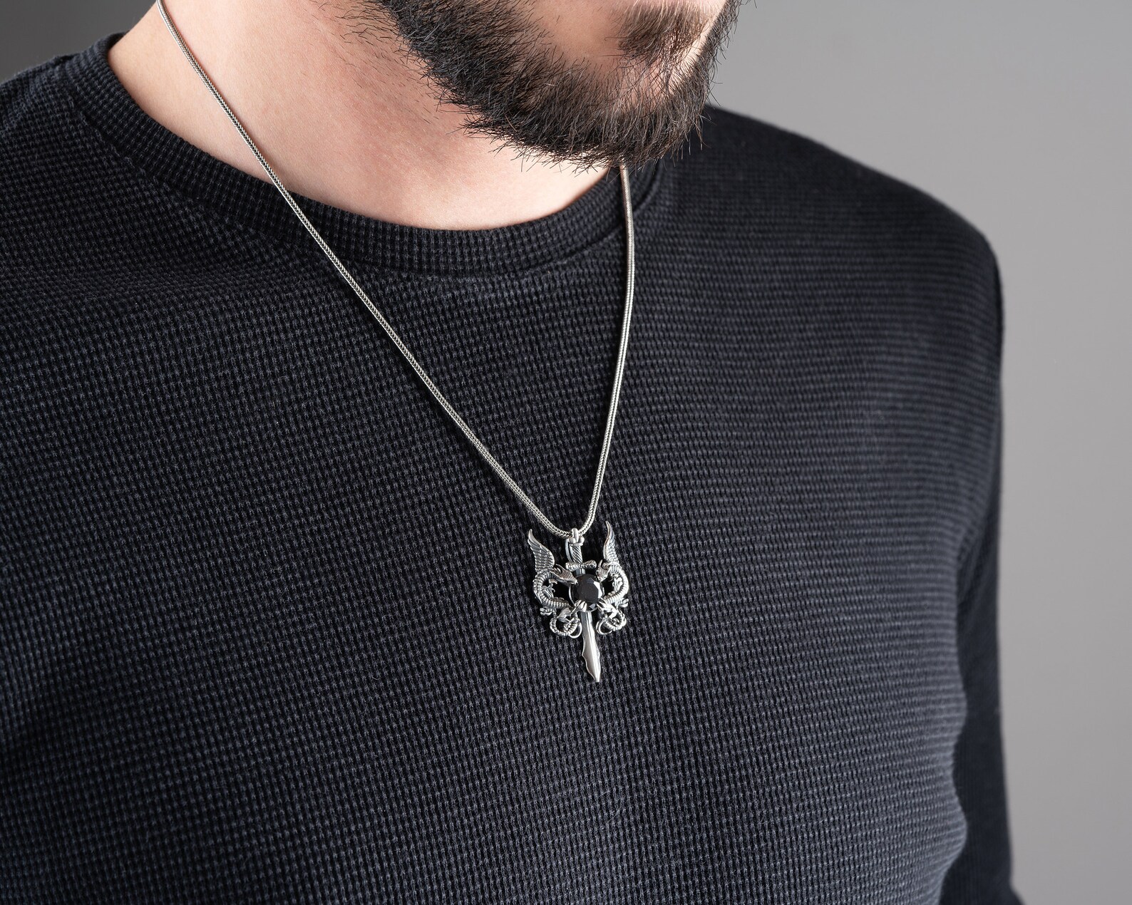 Sterling Silver Dragon Sword Necklace: Gothic Warrior Pendant - Etsy
