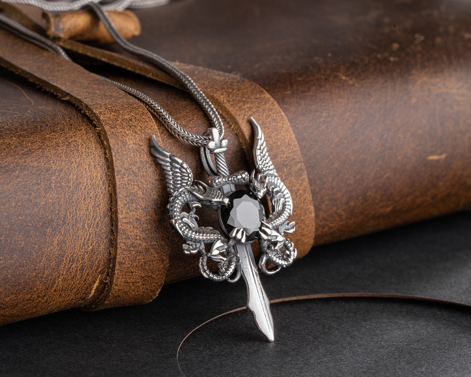 Sterling Silver Dragon Sword Necklace: Gothic Warrior Pendant - Etsy