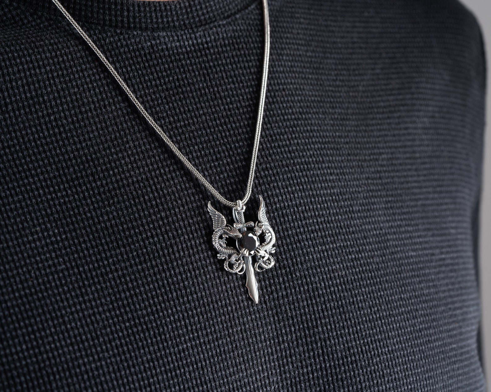Sterling Silver Dragon Sword Necklace: Gothic Warrior Pendant - Etsy