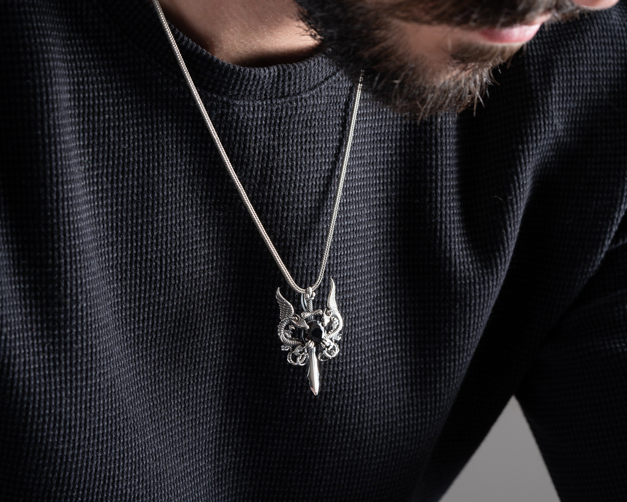 Sterling Silver Dragon Sword Necklace: Gothic Warrior Pendant - Etsy