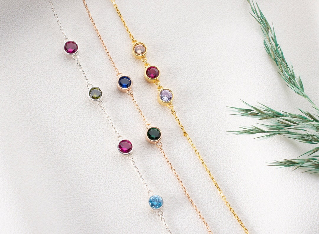 Personalized Family Birthstone Bracelet Silver Multiple Birthstone ...