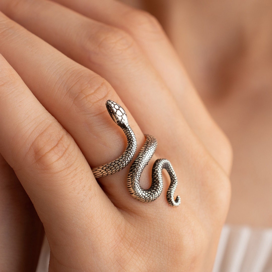 Silver Snake Ring Serpent Ring Wrapped Around Finger Adjustable Women ...