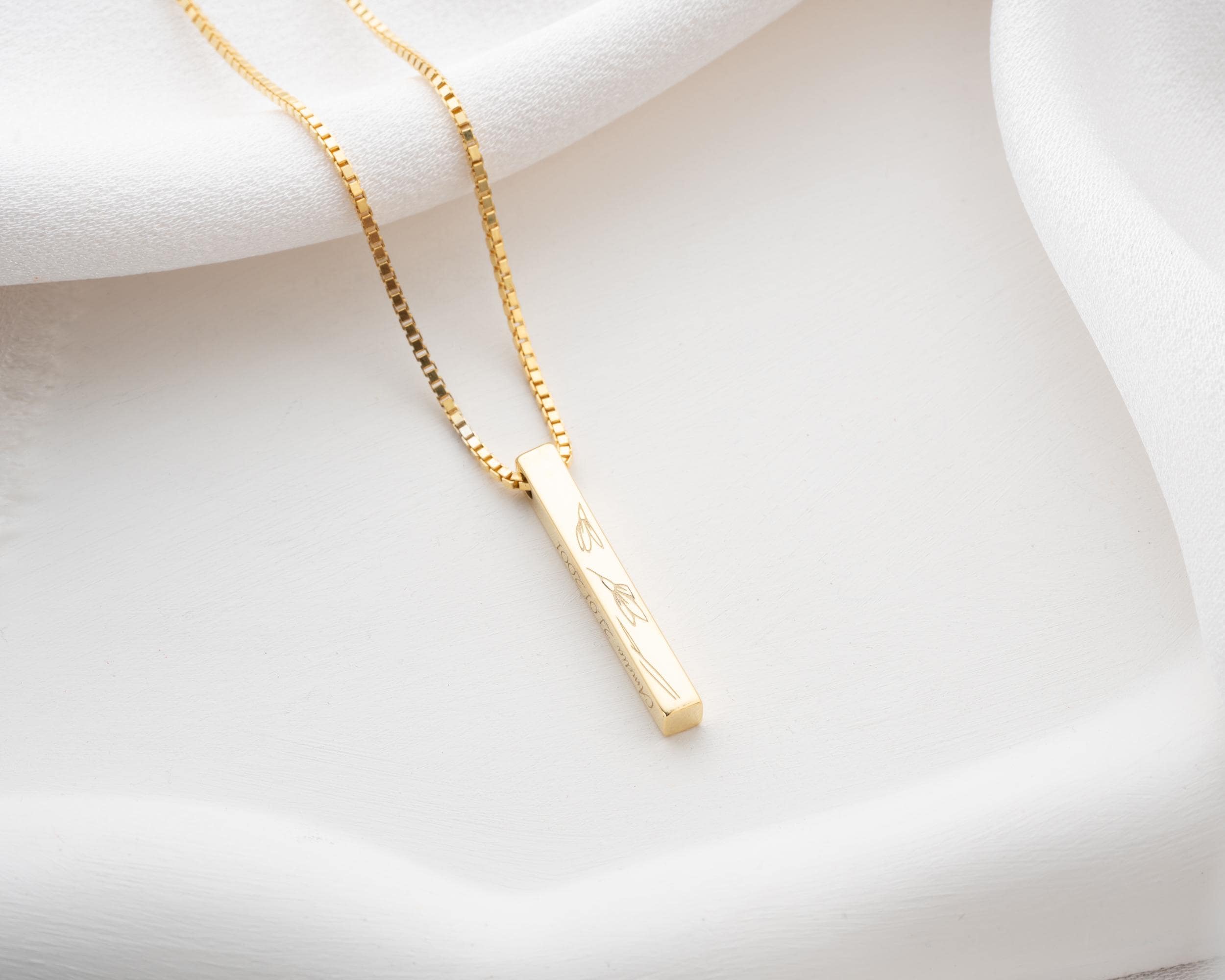 Personalized Name Bar Necklace, 4 Sided Vertical Bar, Engraved Birth ...